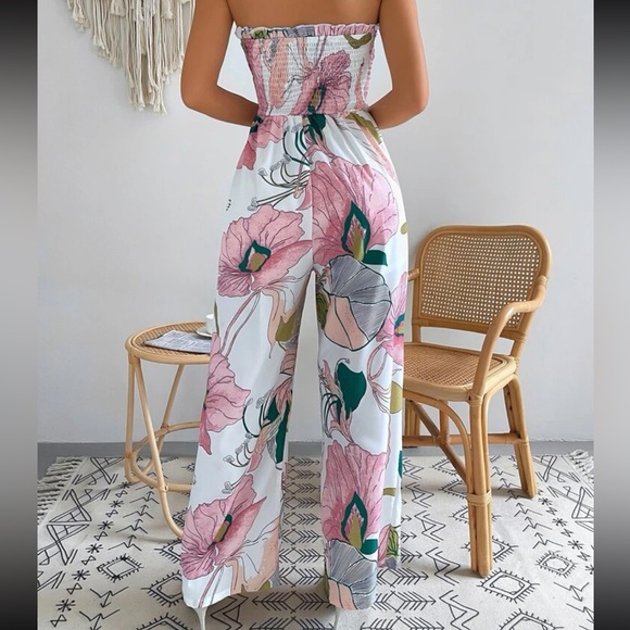 SHEIN | Pants & Jumpsuits | Shein Floral Strapless Jumpsuit | Poshmark
